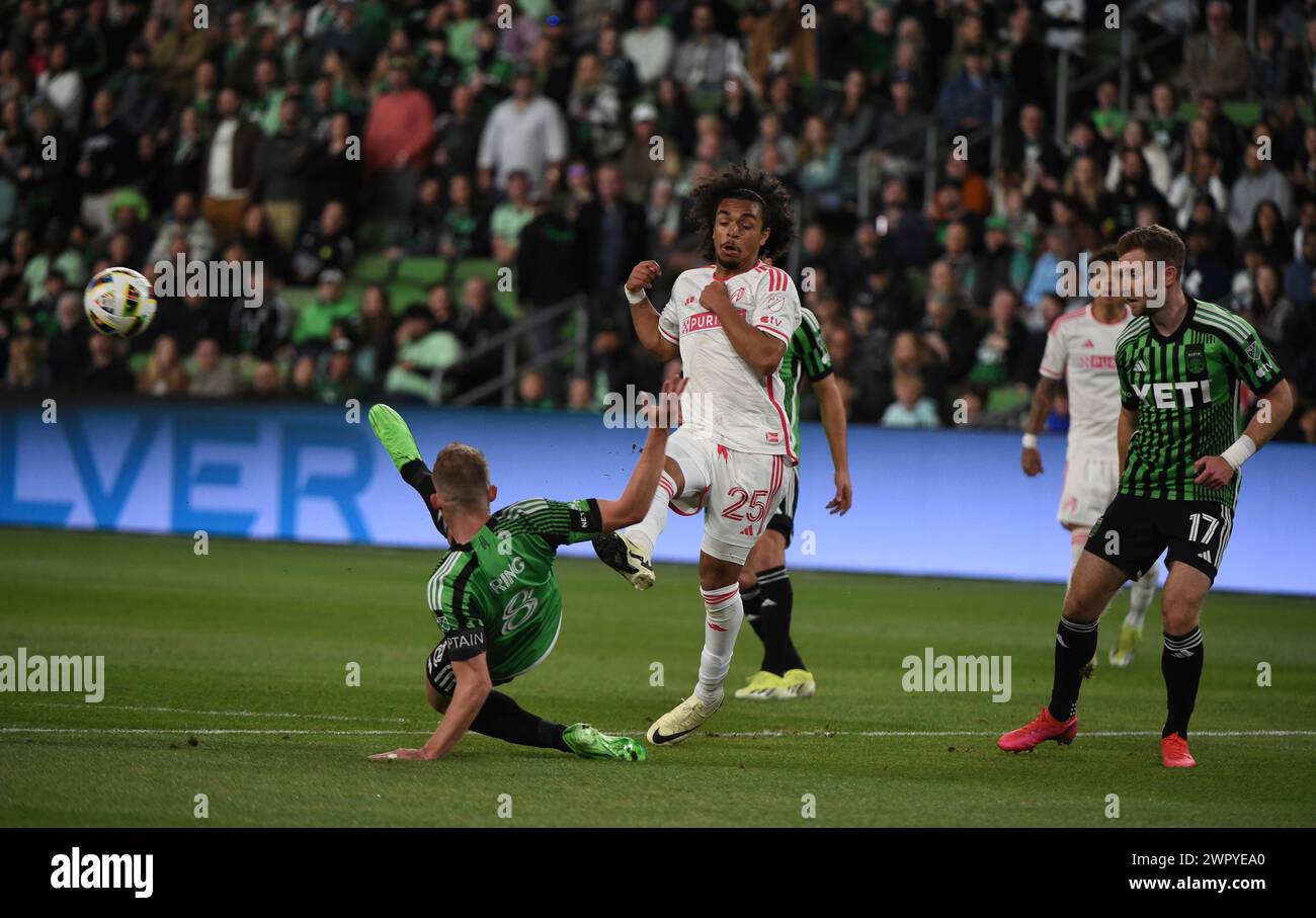 AUSTIN, TX - MARCH 09: Austin FC midfielder Alex Ring (8) clears away a ...
