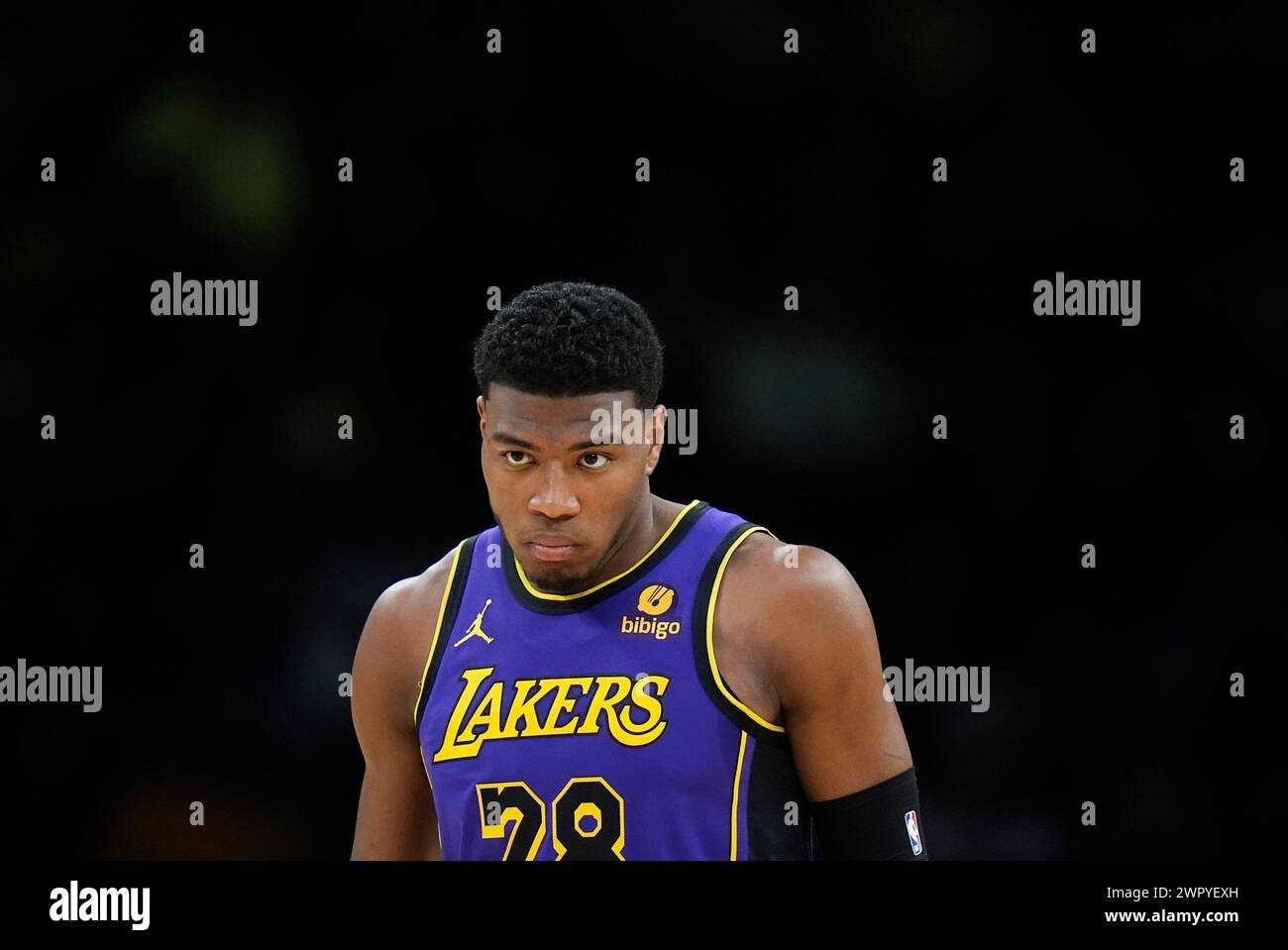 Los Angeles Lakers forward Rui Hachimura walks on the court during the ...