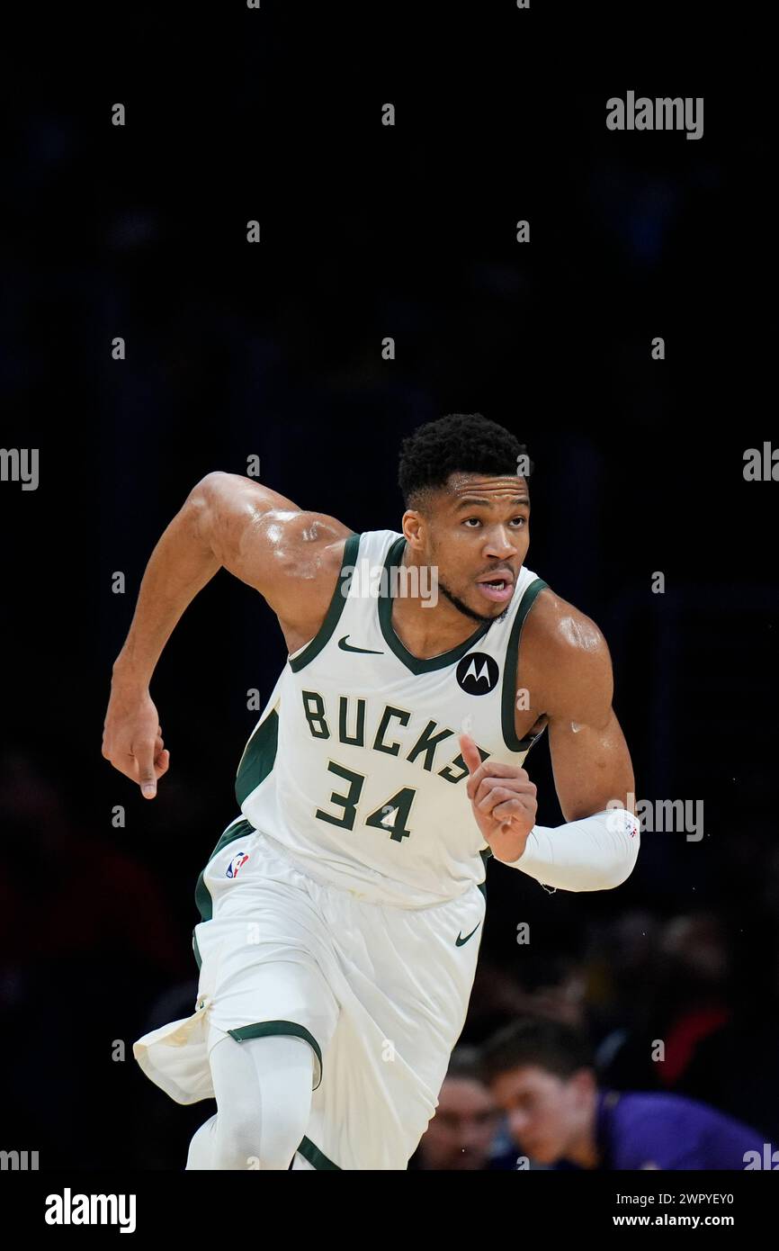 Milwaukee Bucks forward Giannis Antetokounmpo (34) makes his way down ...