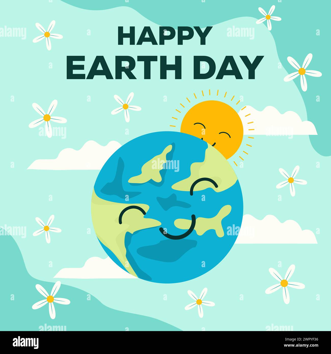flat design happy Earth Day illustration with earth smiley face Stock ...