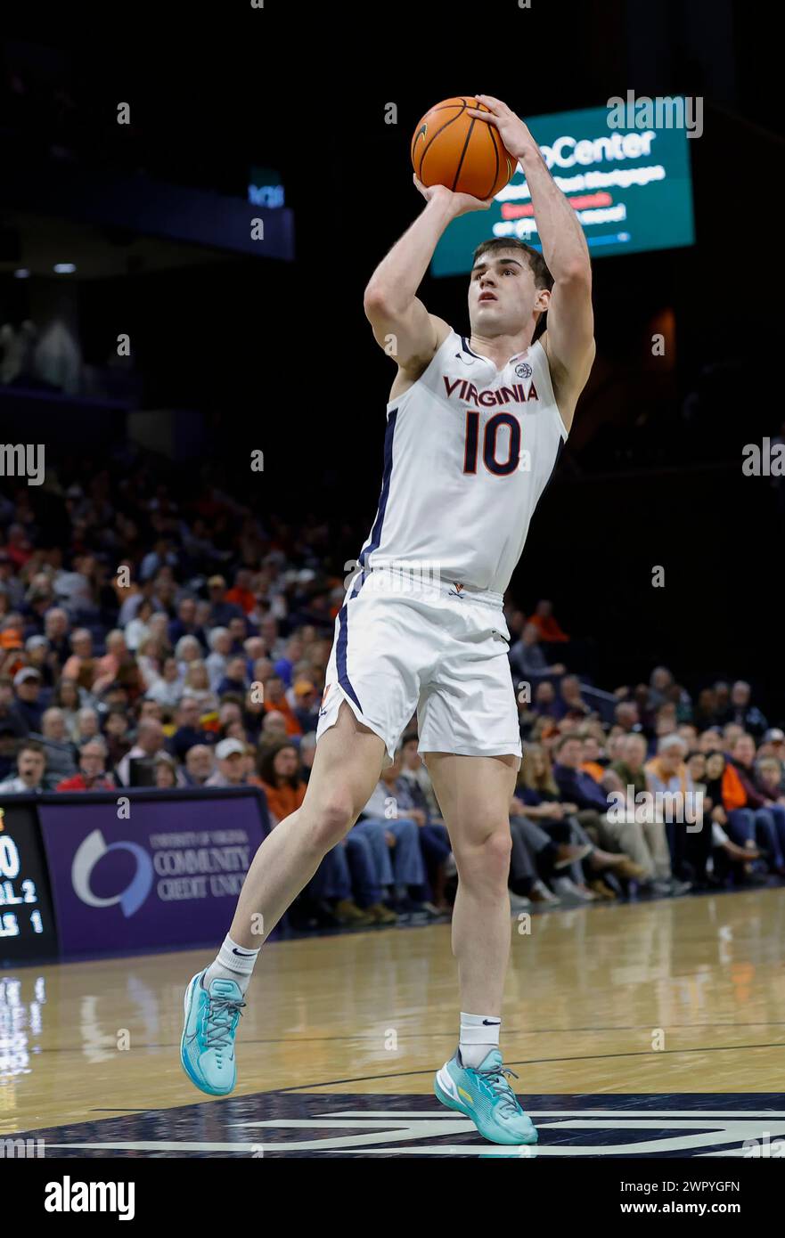 Charlottesville, VA, USA. 9th Mar, 2024. Virginia Cavaliers Guard #10 ...