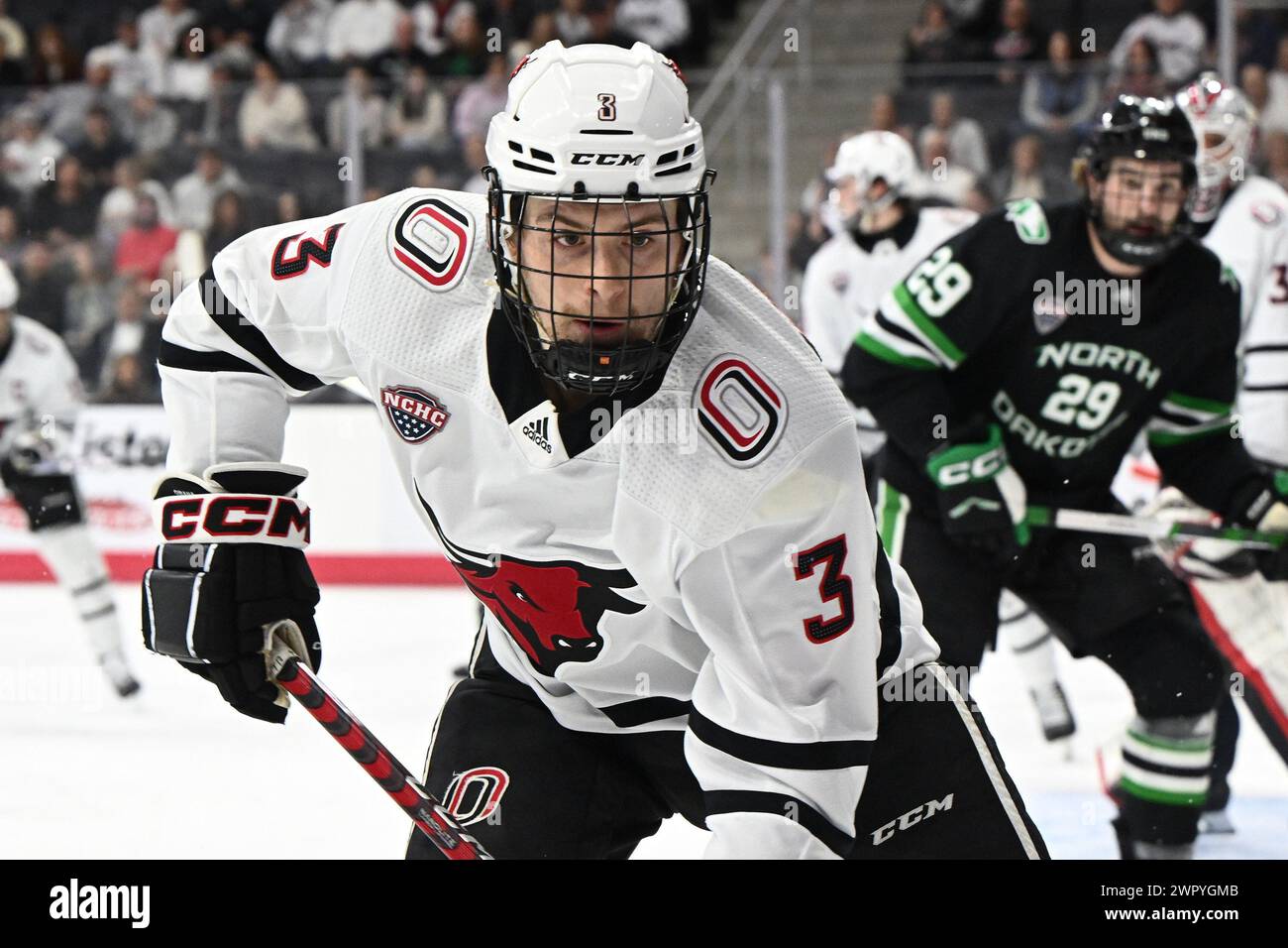 Omaha Mavericks defenseman Kirby Proctor (3) chases after a puck during ...
