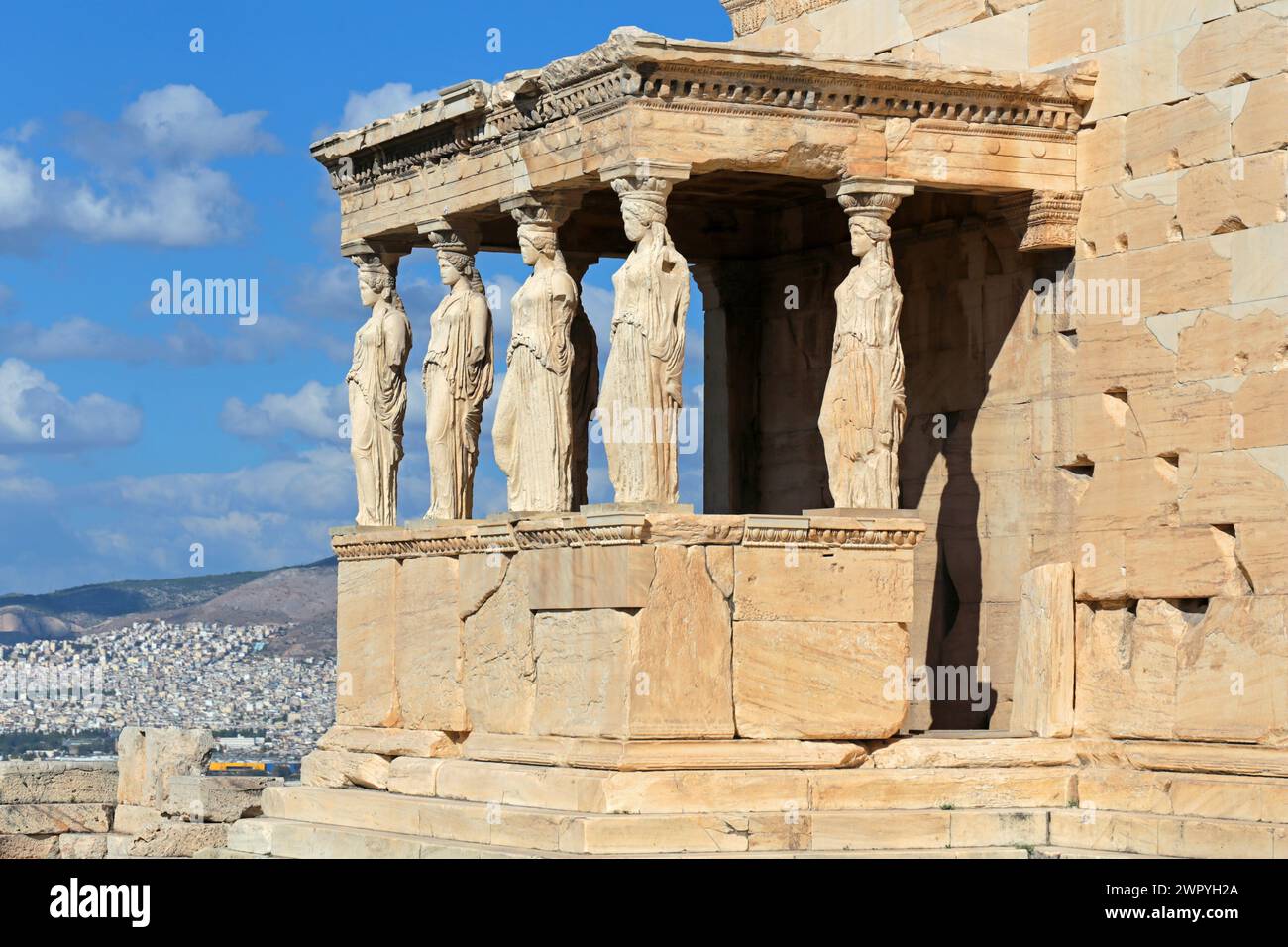 The Temple of Erechtheion's famous porch with 6 caryatids in the ...