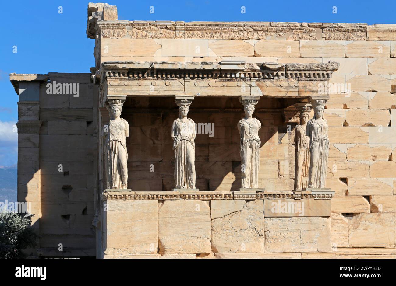 The Temple of Erechtheion's famous porch with 6 caryatids in the ...