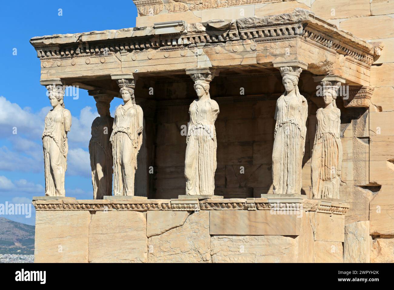 The Temple of Erechtheion's famous porch with 6 caryatids in the ...