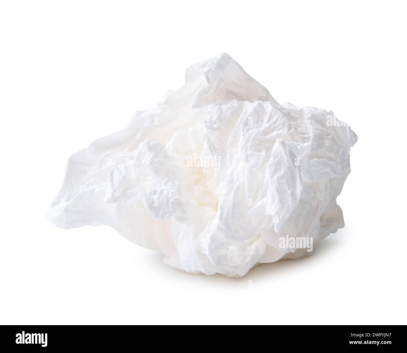 Front view of crumpled tissue paper ball after use in toilet or ...