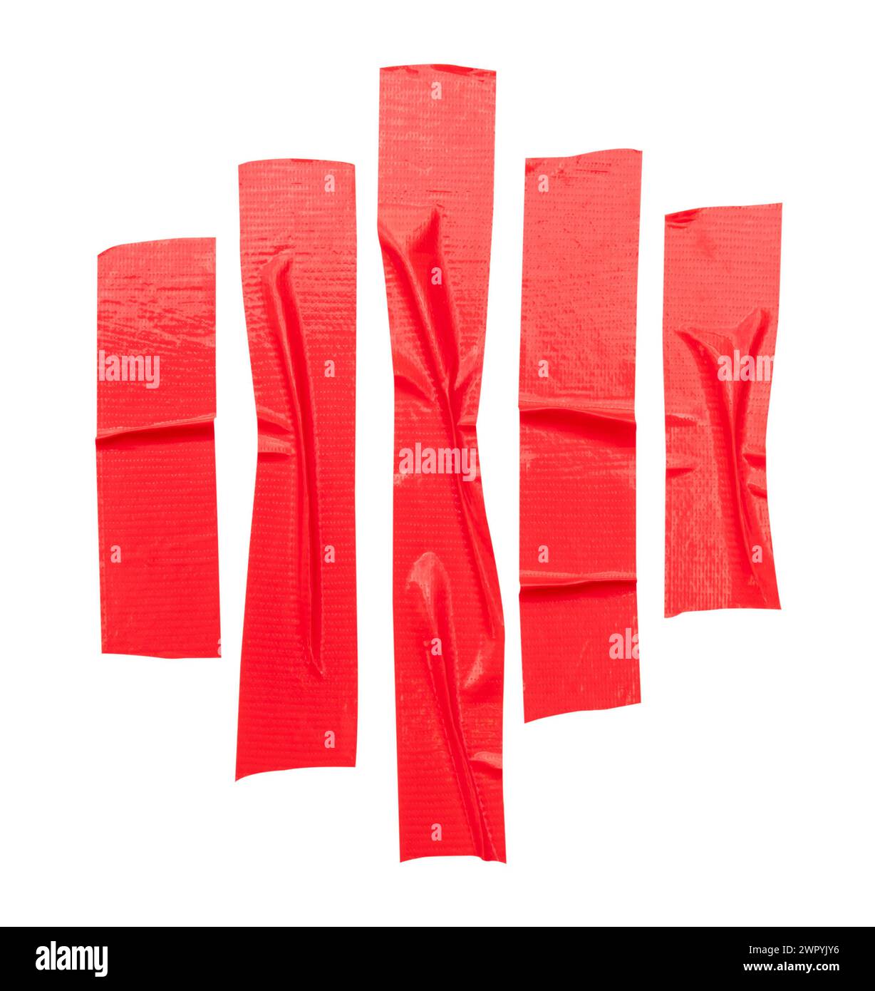 Top view set of wrinkled red adhesive vinyl tape or cloth tape in ...