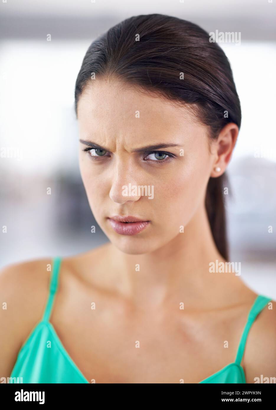 Portrait, frown and angry with woman, frustrated and emotions with ...