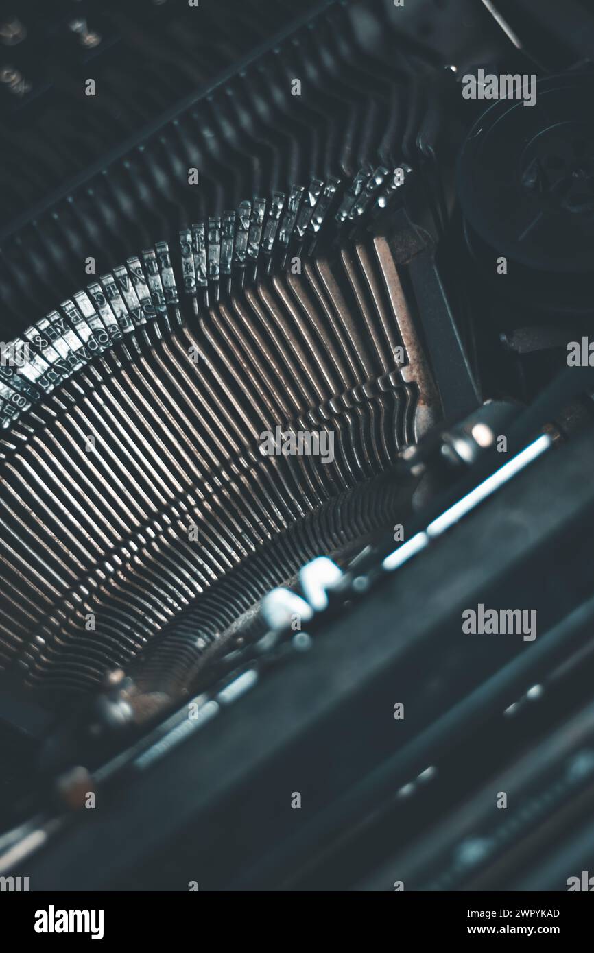 Close up of vintage typewriter letters and symbols. Antique Typewriter ...