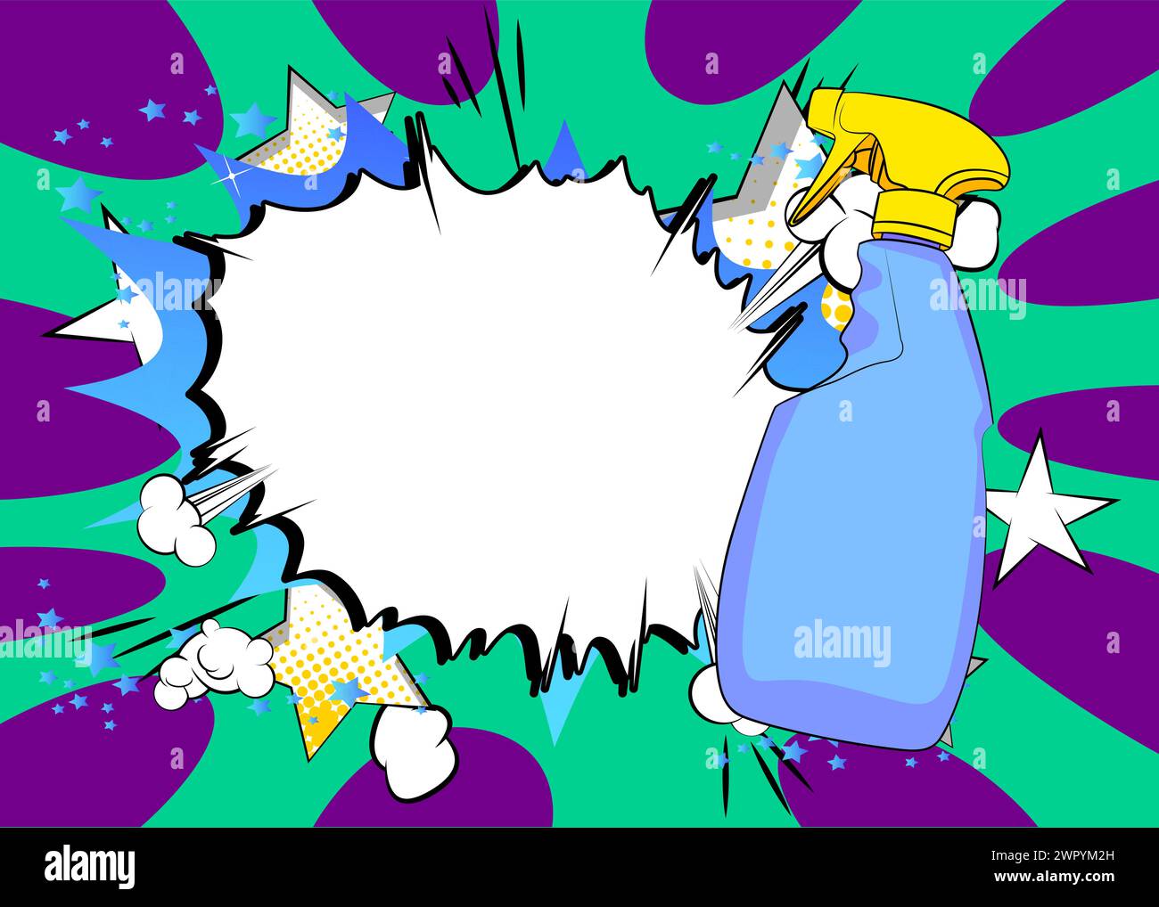 Cartoon Cleaning Product with blank speech bubble, comic book Window ...