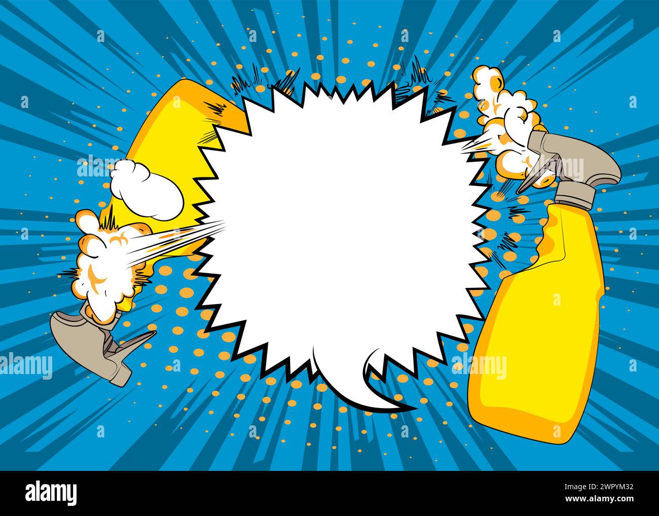 Cartoon Cleaning Product with blank speech bubble, comic book Window ...