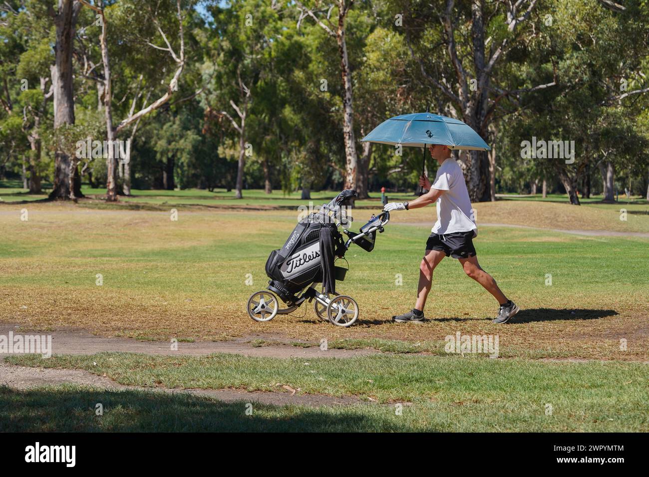 Adelaide, SA Australia 10 March 2024 . A golfer walks on a golf course ...