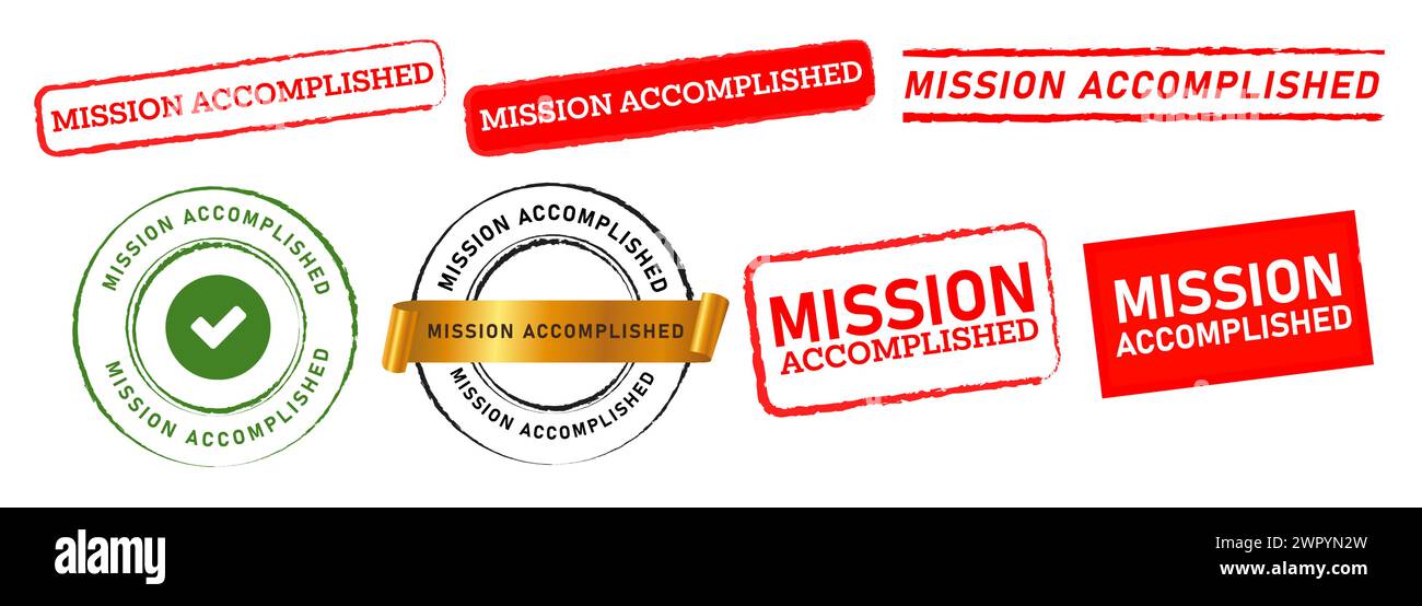 mission accomplished rectangle circle green and red color stamp label completed sign Stock ...