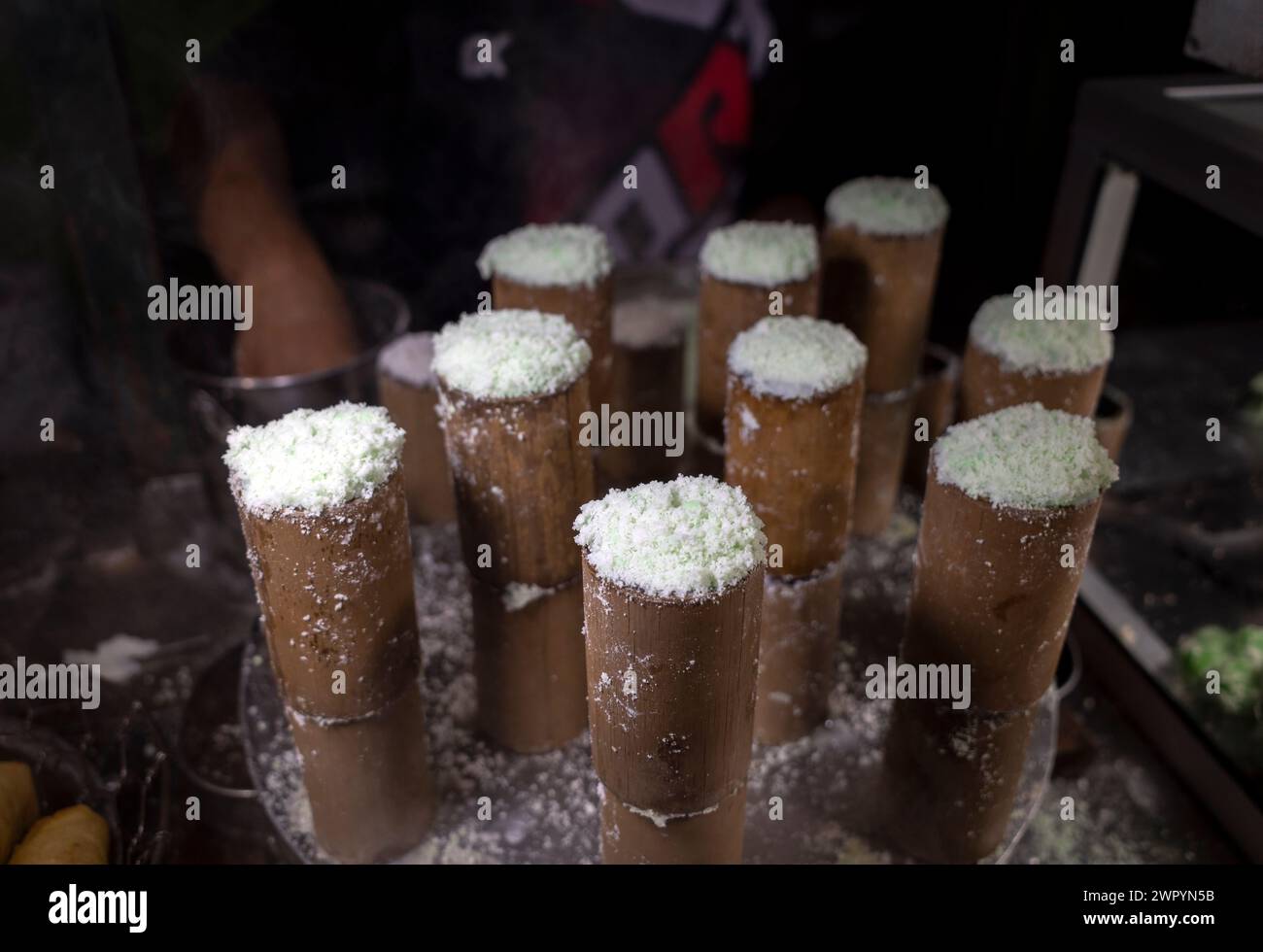Kue Putu, Indonesian traditional street food, cook with bamboo ...