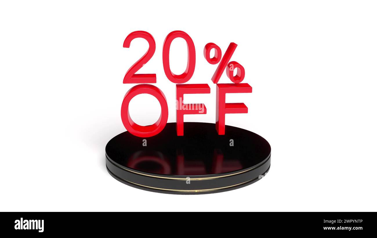 Marketing Red 20 percent off on black podium 3d render Stock Photo - Alamy
