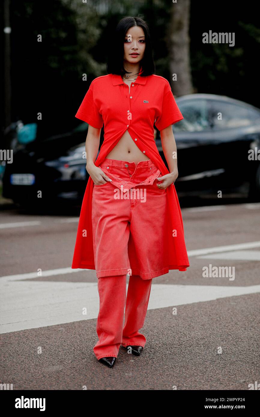 Street style, Caroline Hu arriving at Lacoste Fall-Winter 2024-2025 ...