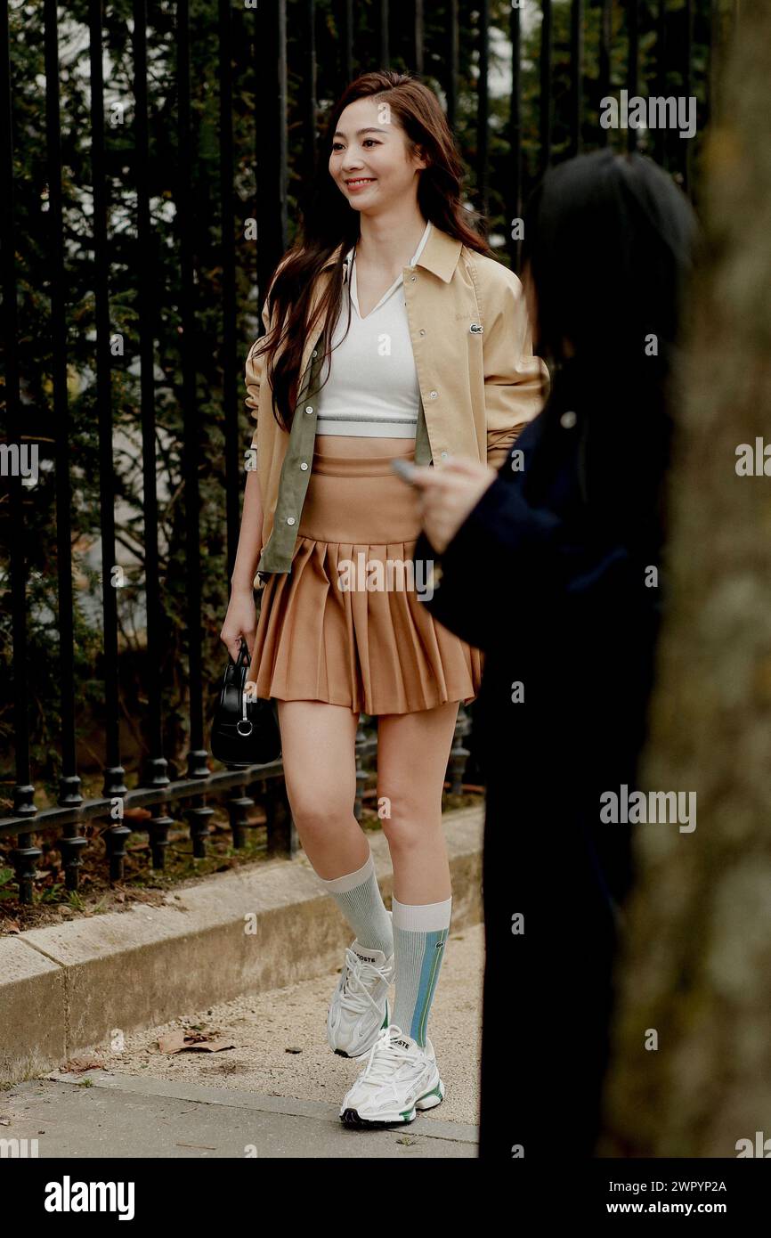 Paris France 05th Mar 2024 Street Style Aggie Hsieh Arriving At Lacoste Fall Winter 2024