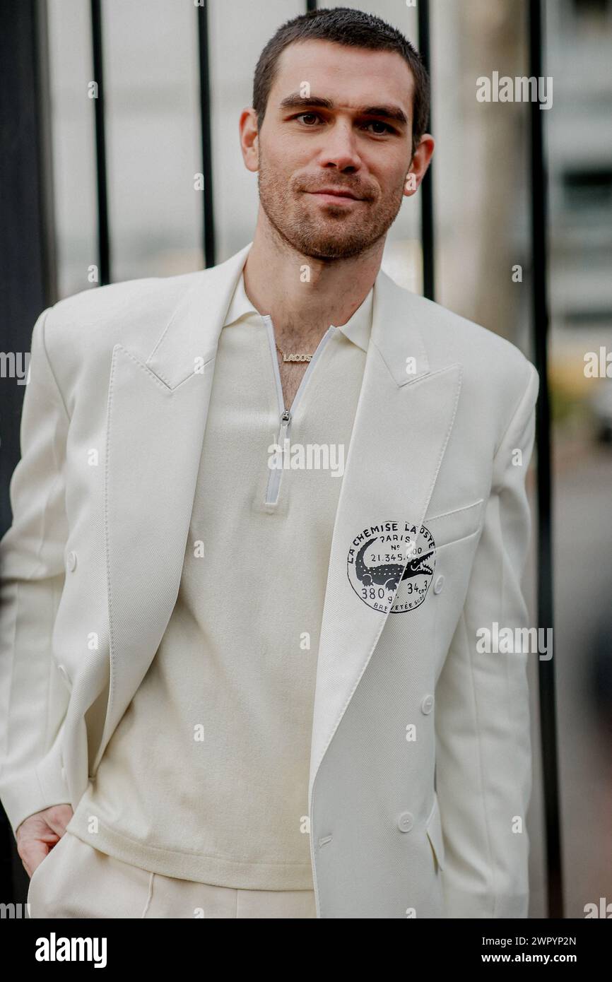 Paris, France. 05th Mar, 2024. Street style, KJ Apa arriving at Lacoste ...
