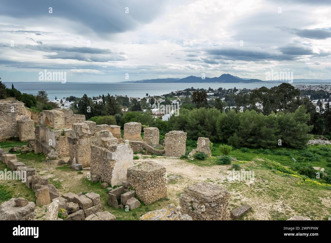 View of the archaeological site of Carthage located at Byrsa Hill, in ...
