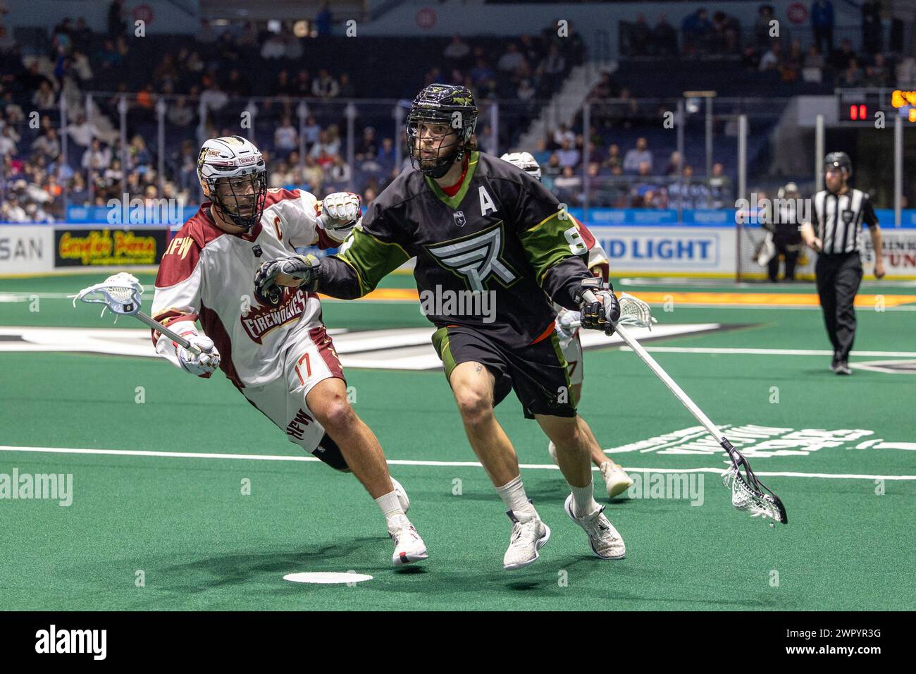 March 9th, 2024: Rochester Knighthawks defenseman Matt Gilray (81) runs ...