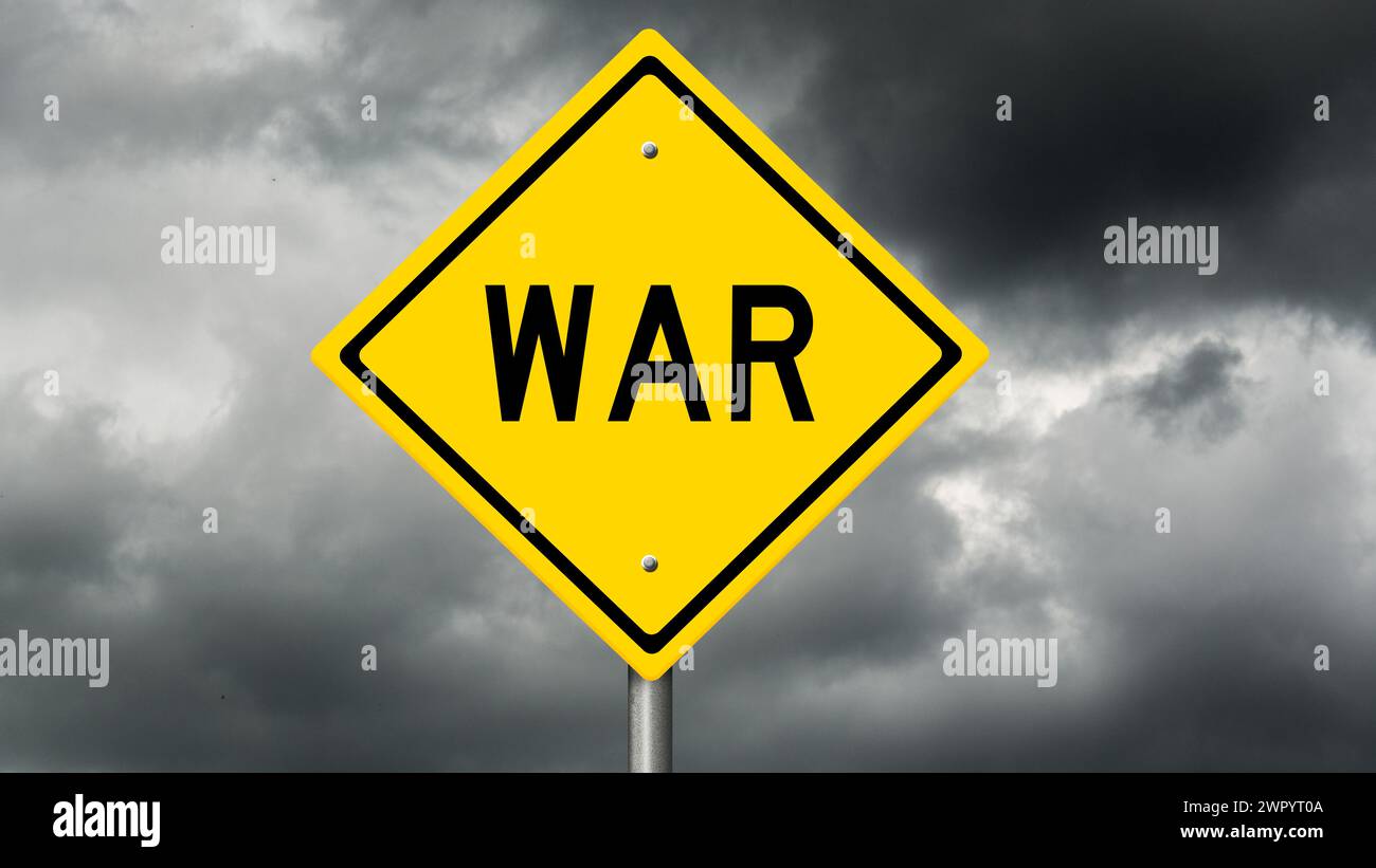 Yellow diamond-shaped highway warning sign for WAR Stock Photo - Alamy