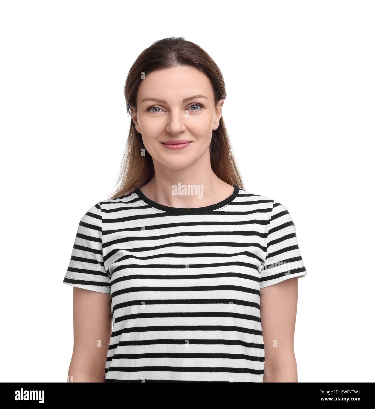 Portrait of beautiful woman on white background Stock Photo - Alamy