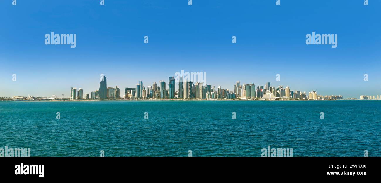 Qatar, Doha, view of the modern city skyline, from the Islamic museum ...