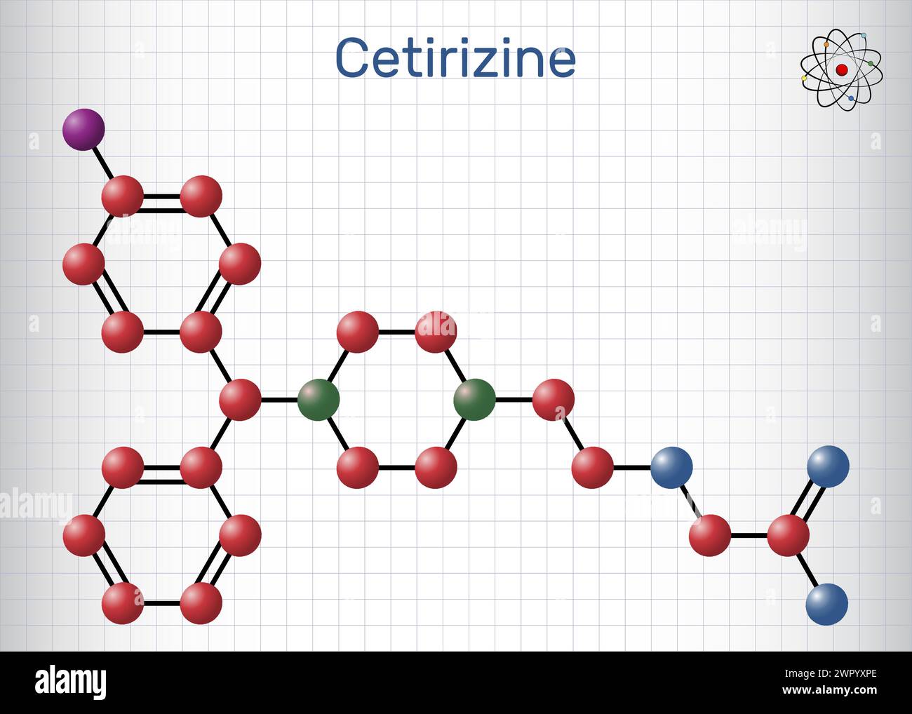 Cetirizine drug molecule. It is drug used in allergic rhinitis and ...