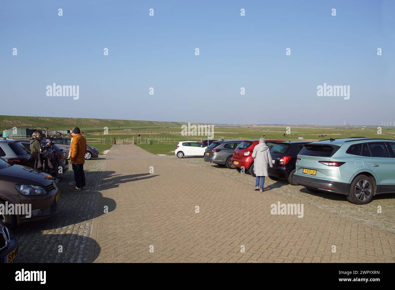 View on Dutch dyke, seawall Hondsbossche Zeewering. Protection against ...