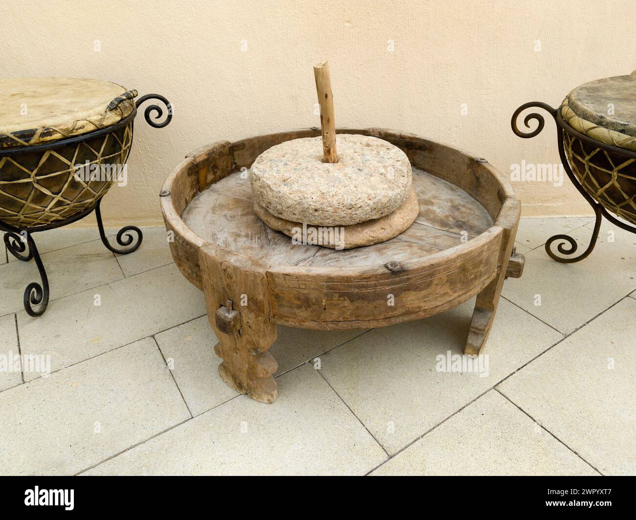 Vintage grain portable millstone, Qatar, Doha Stock Photo - Alamy