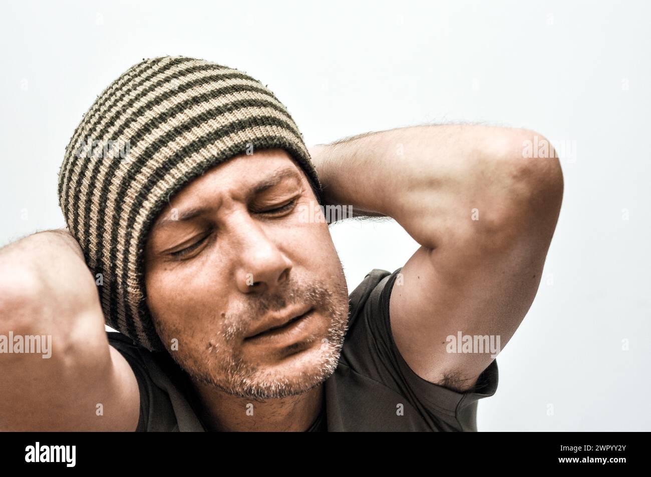 Dental problems. Portrait of unhealthy man with swollen face suffering ...