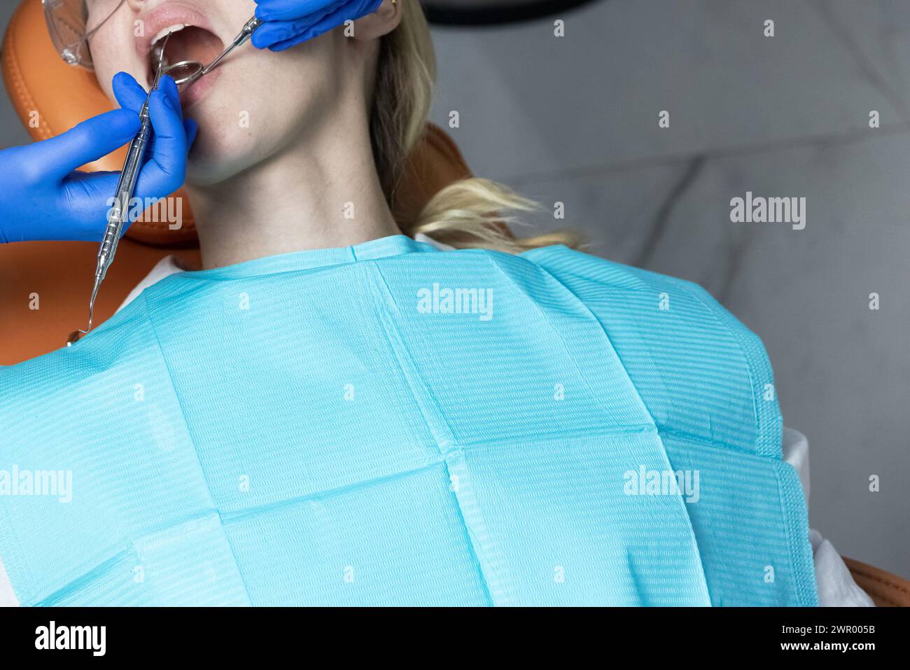 Banner for dental theme. Close-up of female smile with white teeth ...