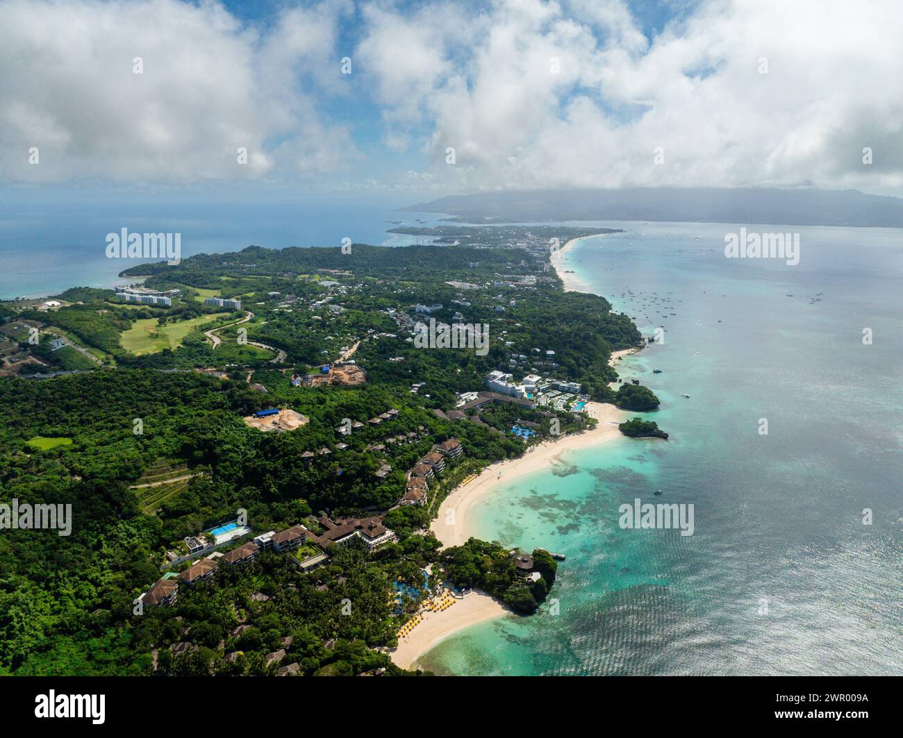 Tropical white sands in beach resorts in Boracay with clear turquoise ...