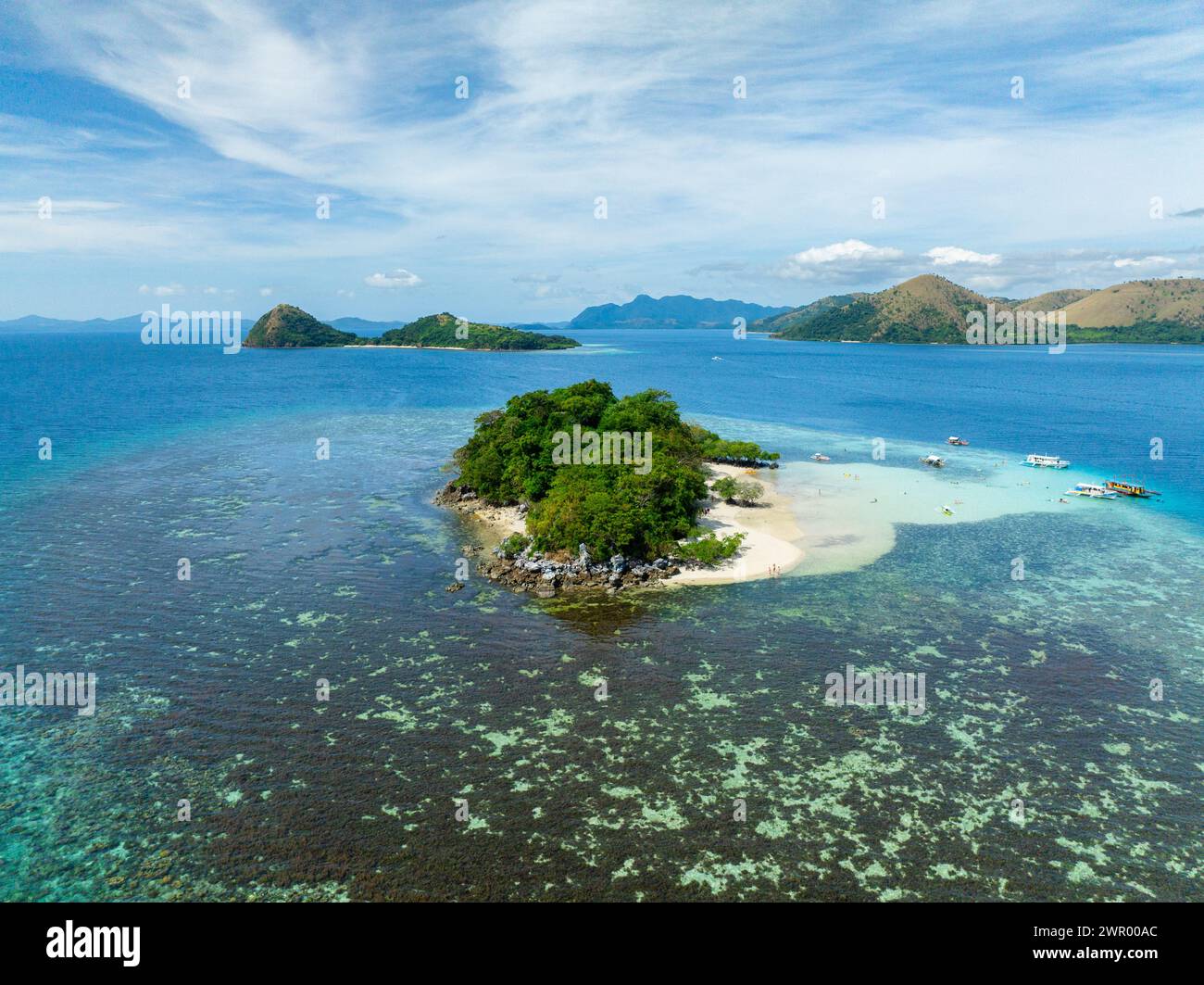 Beautiful panorama view of CYC Beach. Group of boats floating over the ...
