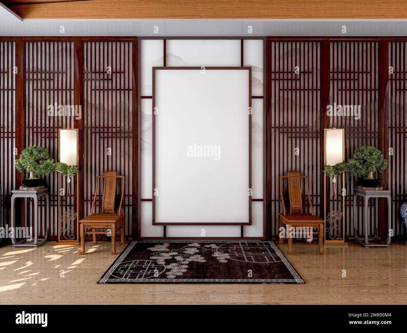 Blank empty canvas picture frame for mock up in Chinese traditional ...