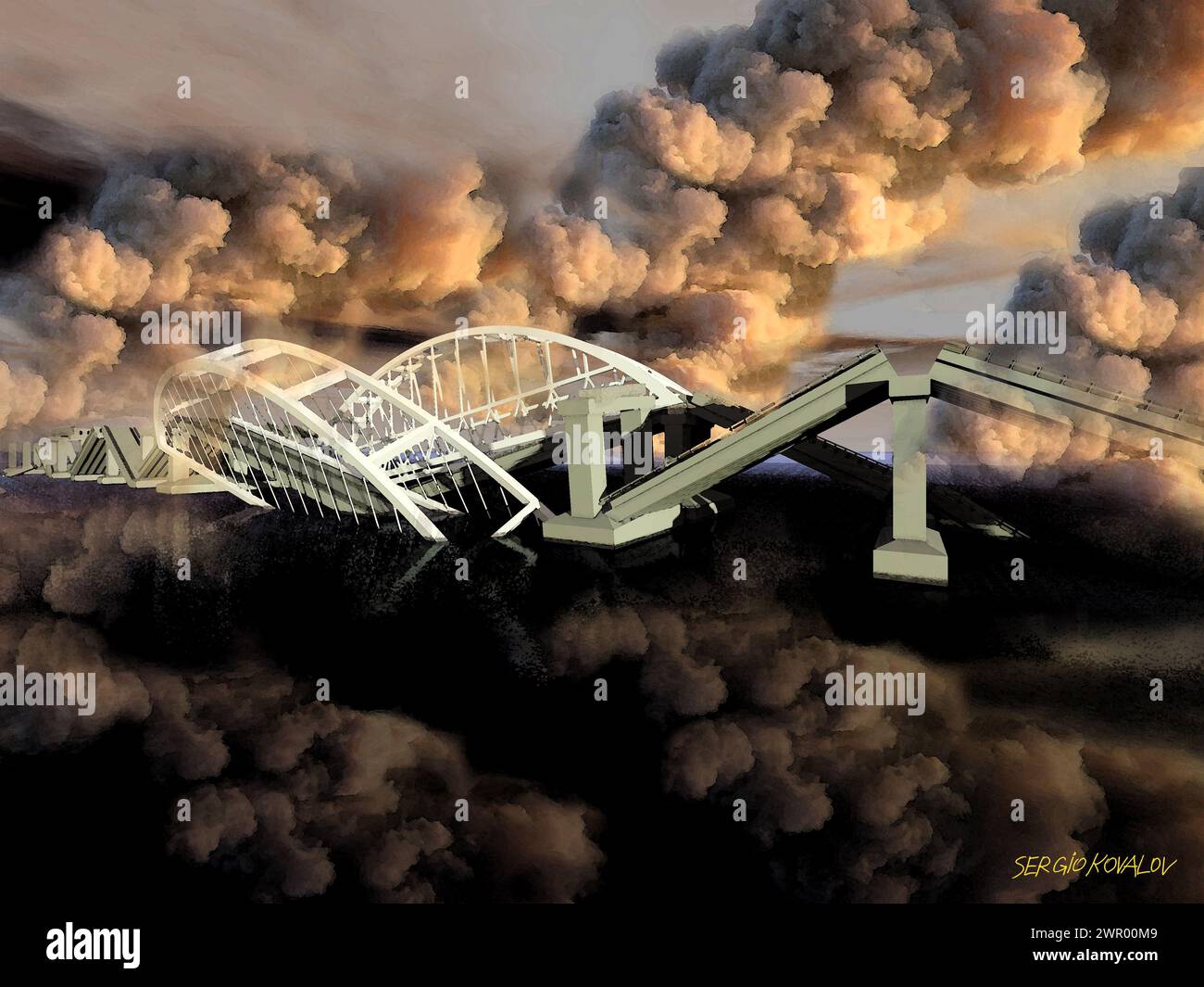 Destroyed crimean bridge. Crimea, Ukraine. Kerch bridge Stock Photo - Alamy