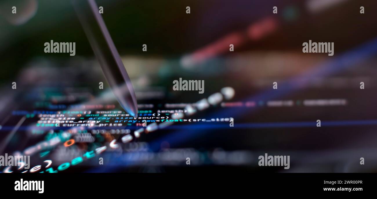 IT business. Monitor closeup of function source code. Project managers ...