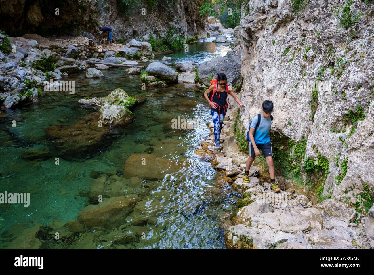 God's Bridge, hiker, Akchour, Talassemtane Nature Park, Rif region ...