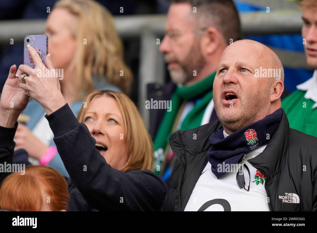 England fans sing the national anthem before the 2024 Guinness 6 Nations match England vs ...