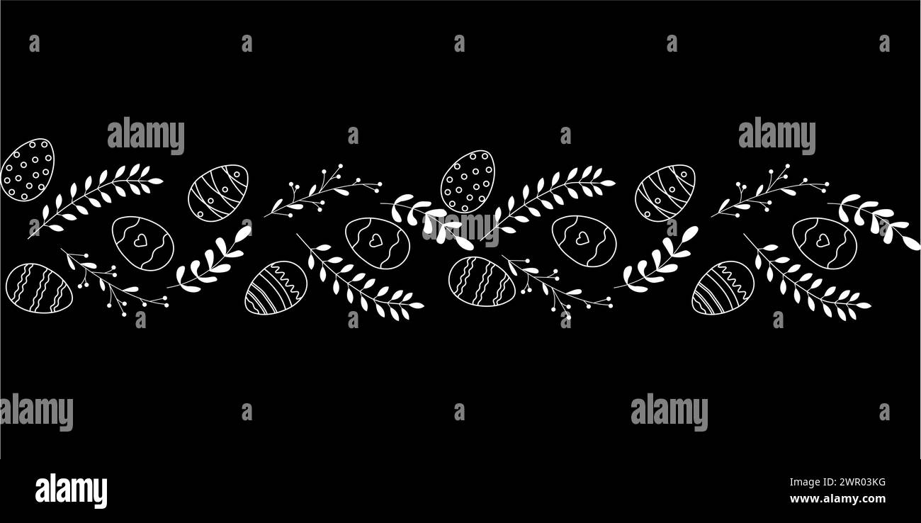 Beautiful border with Easter eggs composition. Seamless horizontal ...