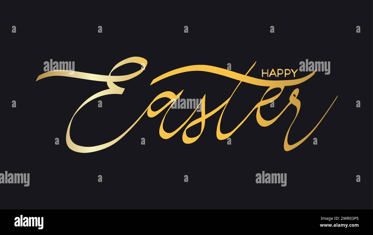 Happy Easter gold linear lettering. Hand drawn elegant modern ...
