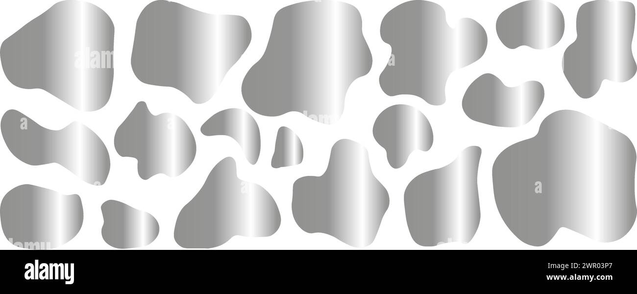 Set of silver organic shapes. liquid shapes, graphic design elements ...