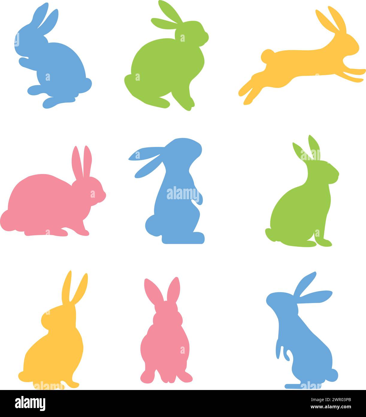 Rabbit in different positions clipart set. Easter bunny colorful ...