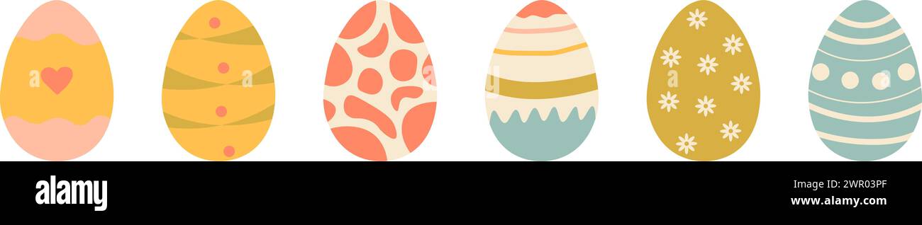 Set of cute colorful Easter eggs with patterns. Traditional religious ...