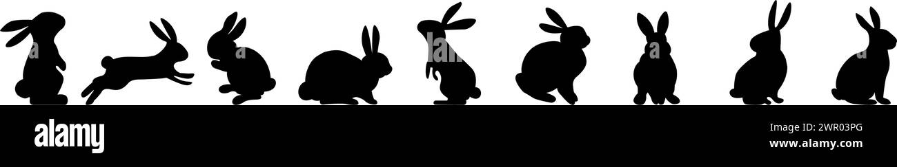 Rabbit in different positions clipart set. Easter bunny black ...