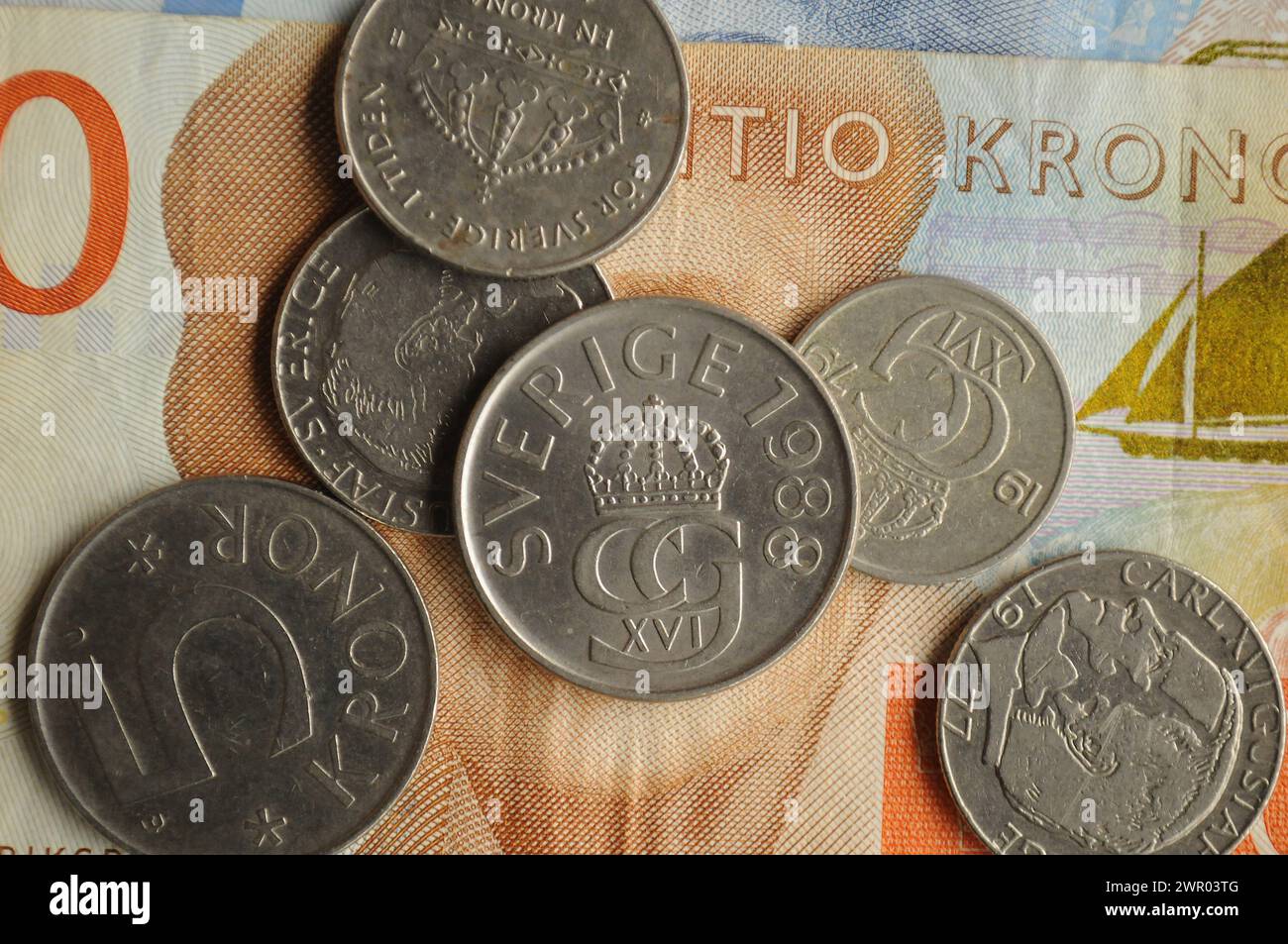 Copenhagen, Denmark /10 March 2024/.Swedish kronors in notes or bill ...