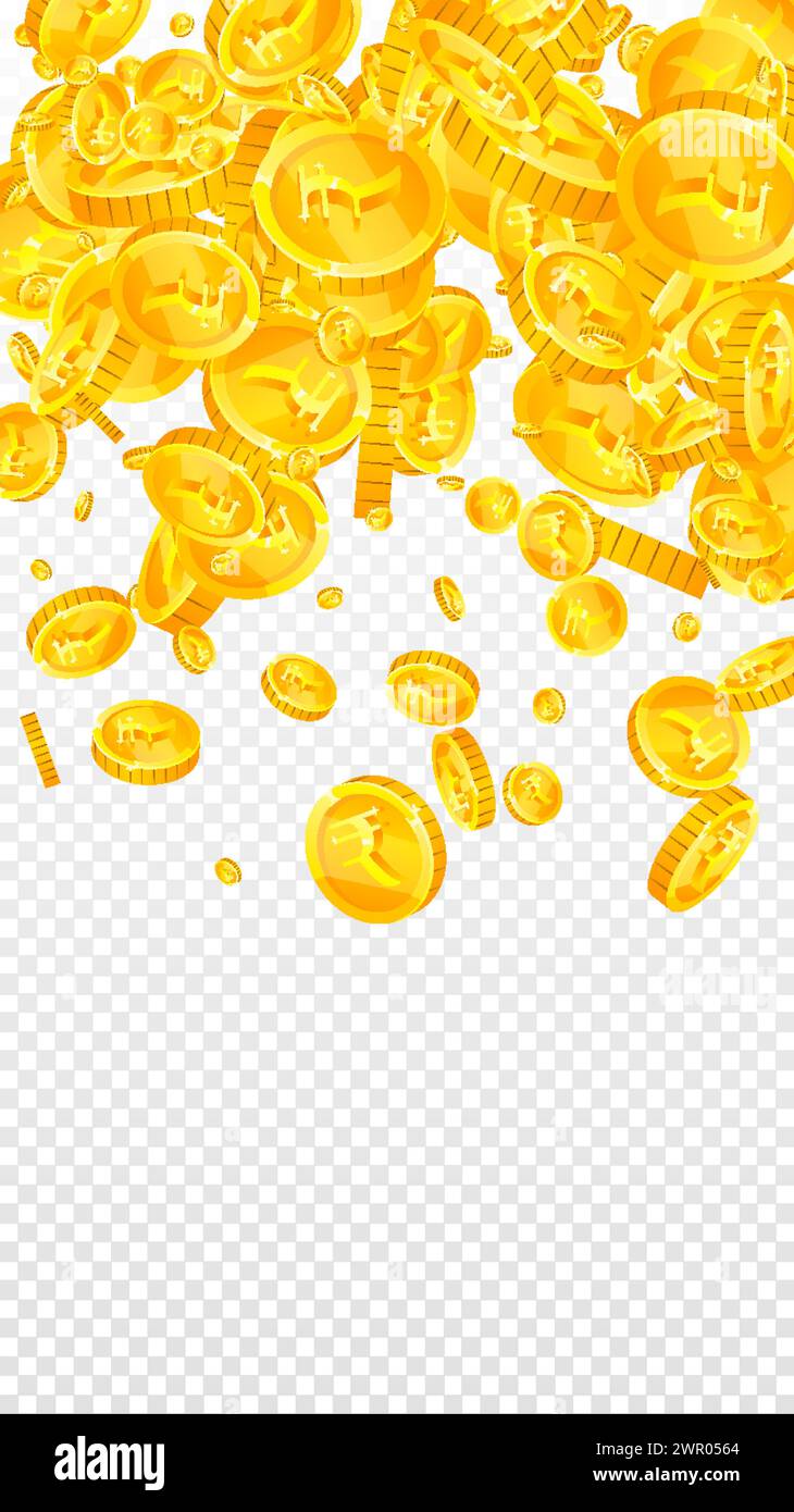 Indian rupee coins falling. Scattered gold INR coins. India money ...