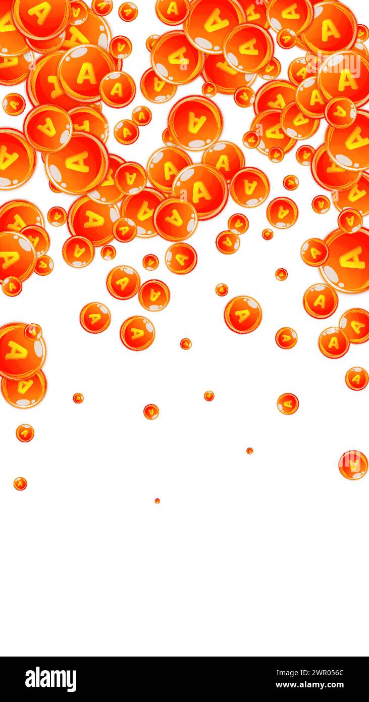 Vitamin A round capsules scattered randomly. Beauty treatment and ...