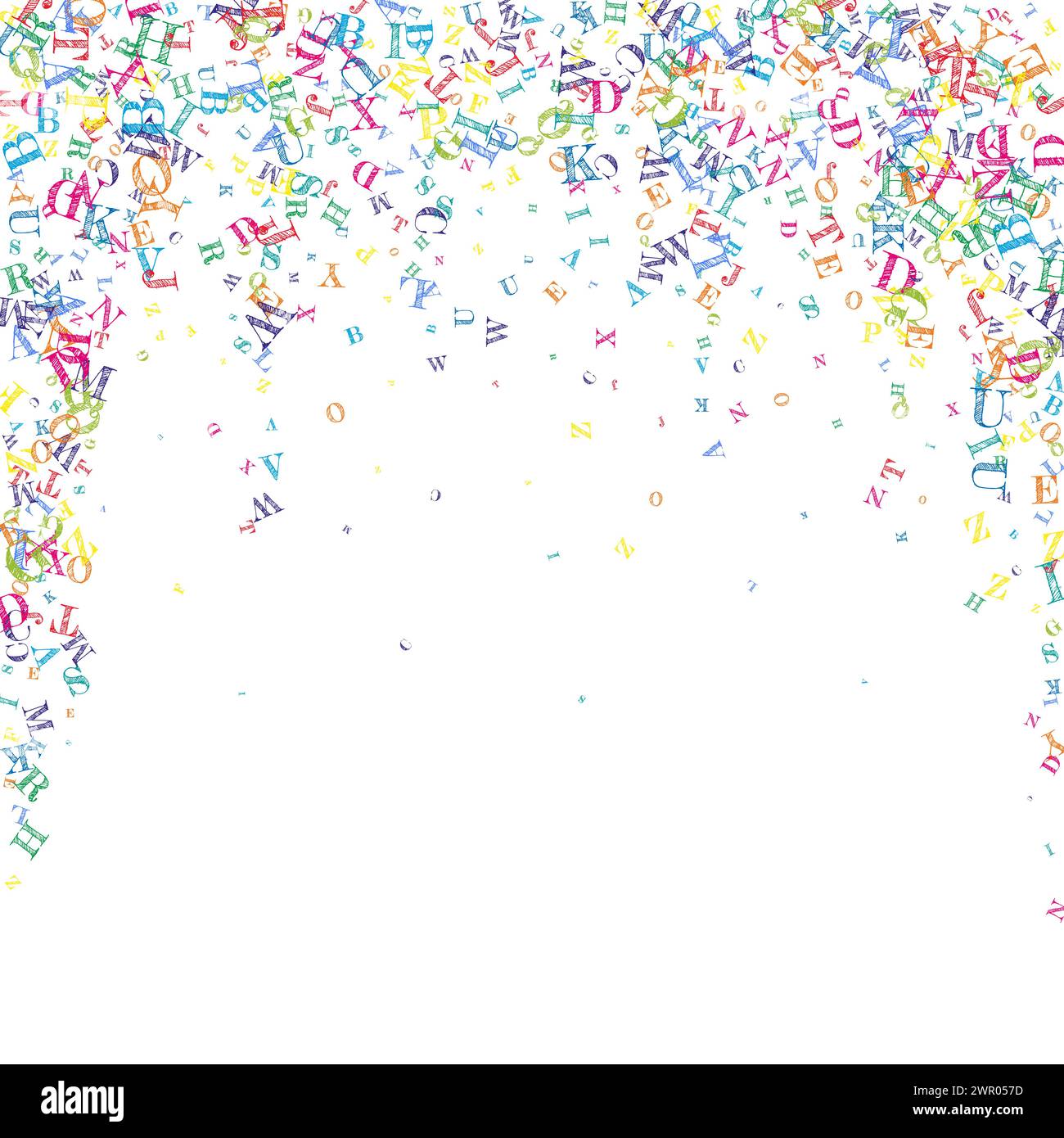 School notebook cover. Colorful childish floating letters of Latin ...