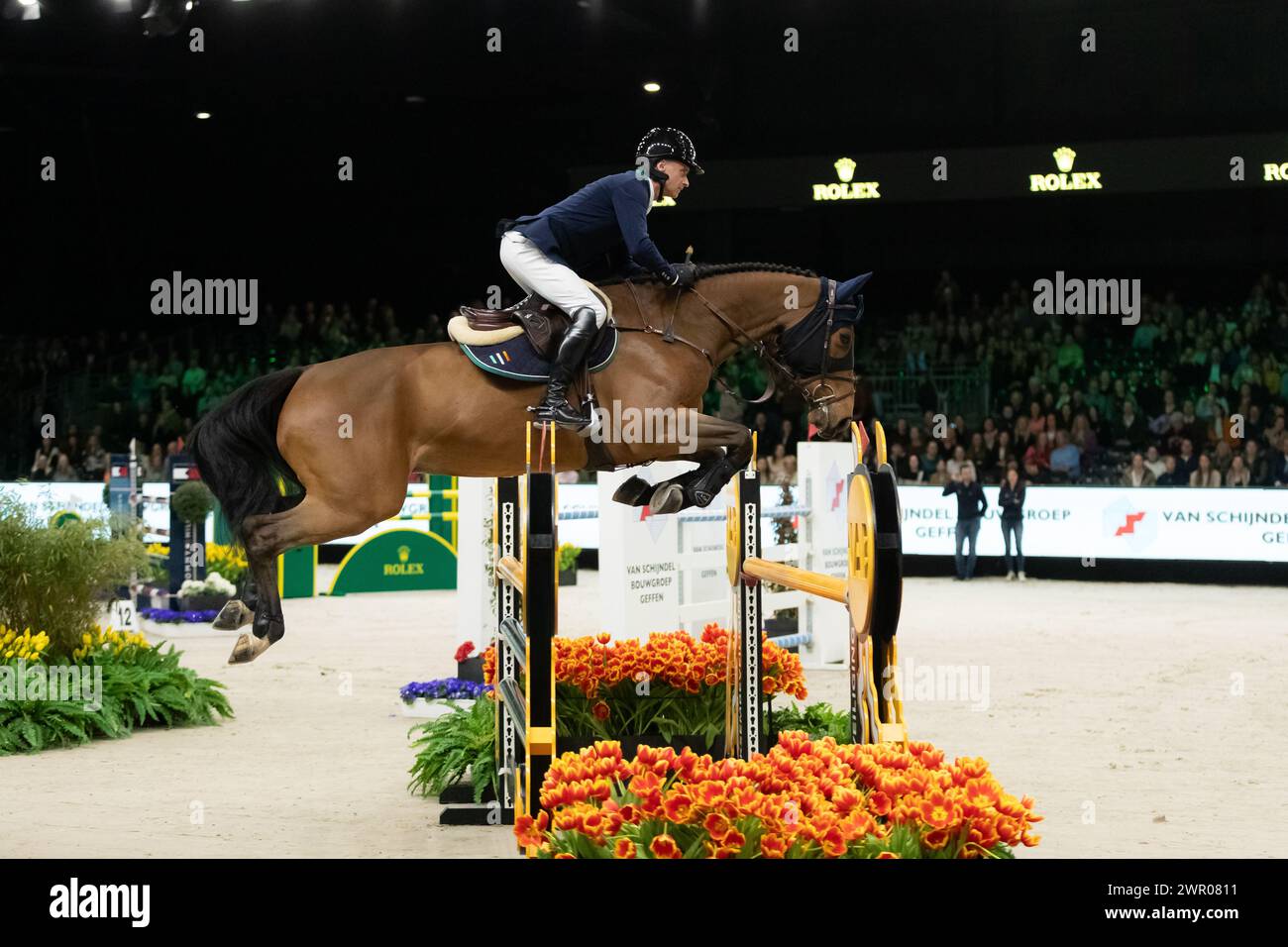 DenBosch, Netherlands - March 9, 2024. Denis Lynch of Ireland riding Mr ...